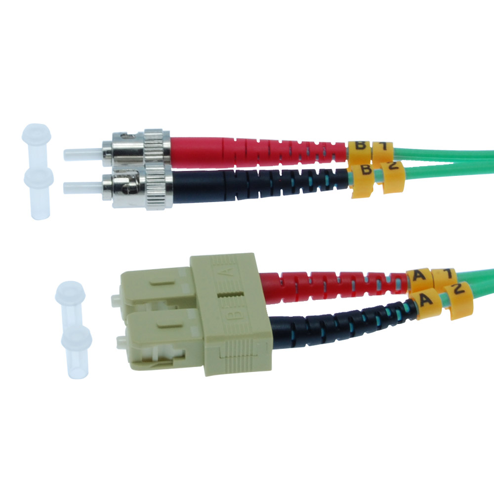 3m SC/UPC ST/UPC OM3 Multimode Duplex Aqua Fiber Optic Patch Cable SKU ...